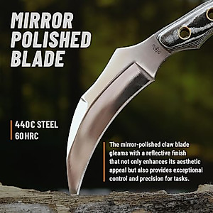 Tactical Karambit Knife with Sheath - Micarta Handle - Fixed Mirror Polished 440C Steel Blade - Small Karambits for Camping Hunting Survival EDC for Men and Women - Fathers Day Gift 2534