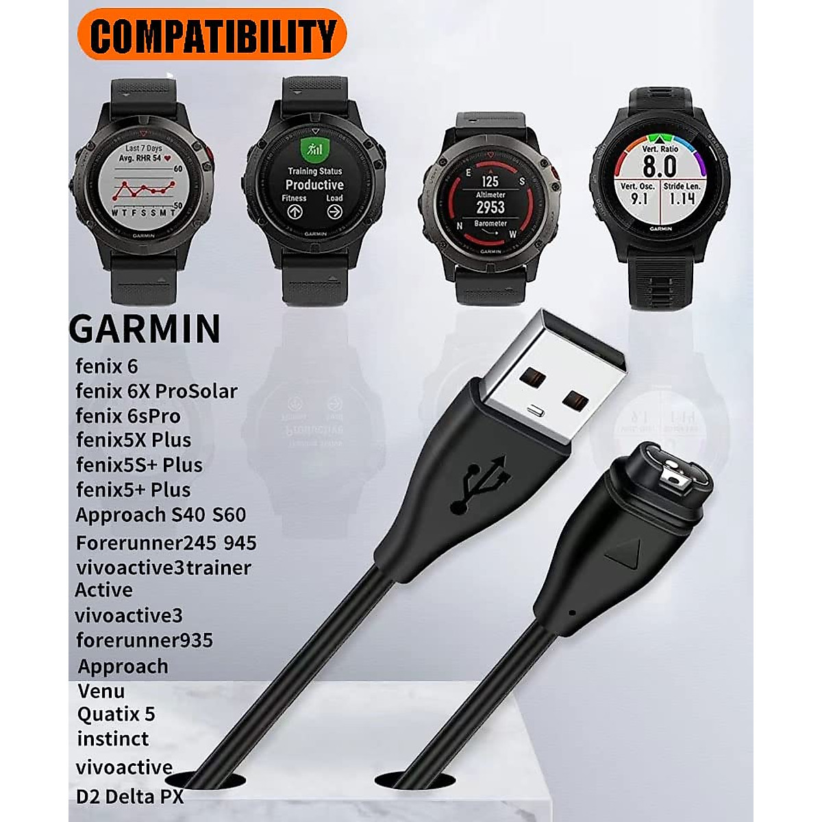 CHS Watch Charging for Garmin Watch, 3FT USB Garmin Charger & Data Transfer, for Garmin Fenix 7X 7 6X 6 6S 5 5X 5S Plus, Forerunner 935, Vivoactive 3, Approach S10 S40