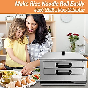 2-Layer Rice Noodle Roll Steamer, Stainless Steel Extra Steam Tray with Thick Plastic Handle, Top Open Rice Roll Steamer, for Chinese Cheung Fun Changfen Cuisine Recipes Cookware, for Furnace, Stove