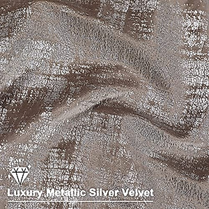 OVZME Taupe Velvet Blackout Curtains for Bedroom with 100% Blackout Liner, Double Layers Full Room Darkening Thermal Insulated Curtains, Soft Luxury Metallic Silver, Top Grommets&Box Pleat, 2x42x84