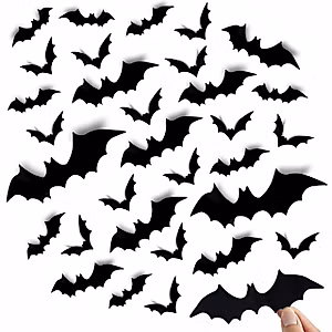 Bobobag 144 Pcs 3D Bats Halloween Decorations, 4 Sizes Scary Black Bat Sticker Indoor Outdoor for Halloween Themed Horror Decorations