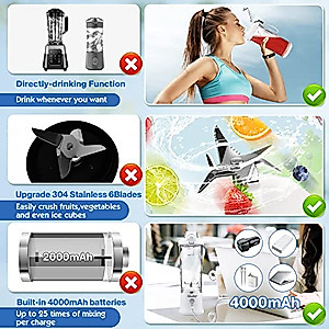 Portable Blender,22 Oz Mini Blender for Shakes and Smoothies,Personal Blender with Rechargeable USB,Fruit,Smoothie,Baby Food Mixing Machine Blender With 6 Blades,for Home,Kitchen,Travel,Sports