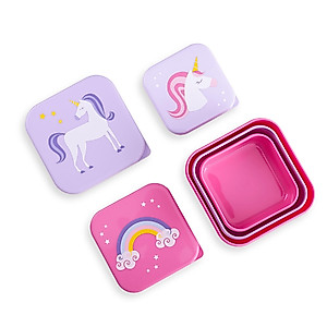 Wildkin Nesting Food Containers for Kids – Stackable, Airtight & Dishwasher Safe - Set of 3 - Unicorn
