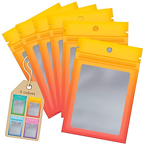 Funfery 100 Pieces Resealable Smell Proof Bags for Food Storage,Clear Cute Mylar Bags for Small Business Foil Ziplock Packaging Bags for Sample Jewelry Eyelash Gloss(Yellow Orange,2.7×3.9in)
