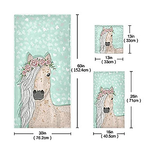 Flower Horse Towel Bathroom Sets Animal Poney Towel Set of 3 Blue Soft Highly Absorbent Towels 1 Bath Towel 1 Hand Towel 1 Washcloth for Kitchen Beach Gym Spa Decorative