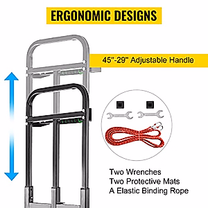 VEVOR Stair Climbing Cart, Portable Folding Trolley with 8 Wheels, 460 Lb Capacity Stair Climber Hand Truck with Adjustable Handle for Pulling, All Terrain Heavy Duty Dolly Cart for Stairs, Black