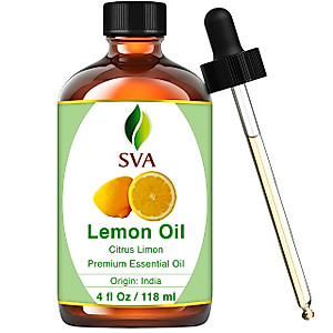SVA Lemon Essential Oil – 4 Fl Oz – 100% Natural Lemon Oil - for Diffuser, Hair Care, Face, Skin Care, Aromatherapy, Scalp and Body Massage, Soap and Candle Making – with Dropper