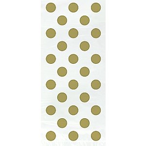 Polka Dot Cellophane Bags - 11" x 5", Gold, 20 Pcs