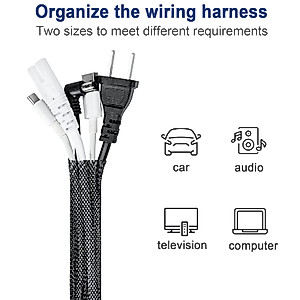 Besteek 50ft - 1/2 Inch & 1/4 Inch Expandable Braided Cable Sleeve, Braided Wire Sleeving, Cable Wrap Mesh Wire Loom