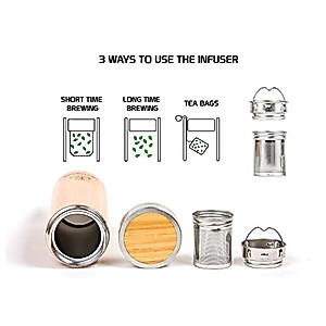 Ariond 17oz Bamboo Tea Tumbler with Infuser & Strainer | Tea Gift Set For Tea Lovers Women, Tea Infuser Insulated Bottle & Loose Tea Thermos | Tea Travel infuser & Tea Infusing Travel Bottle