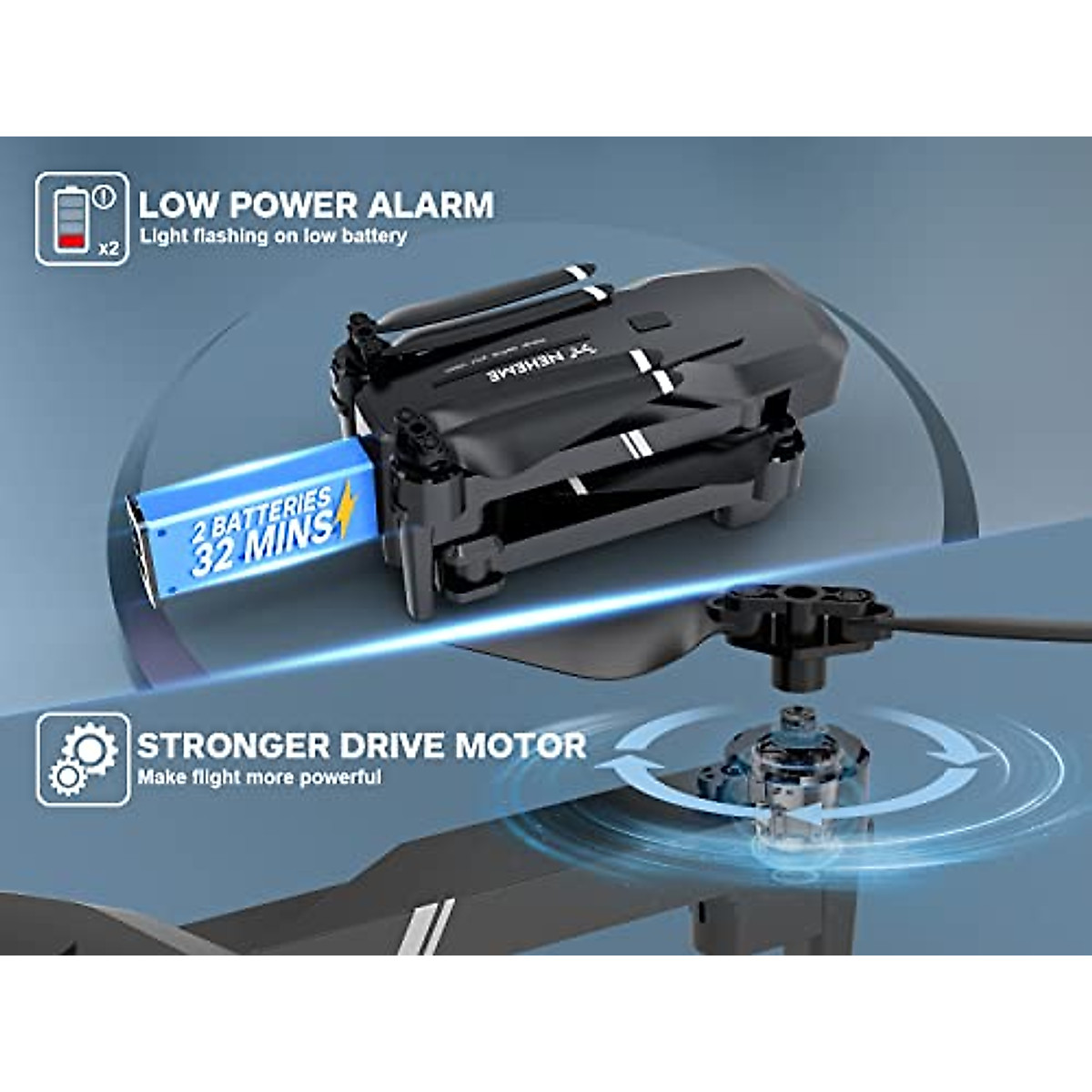 NEHEME Drones with Camera for Adults, NH760 1080P FPV Drone for Kids Beginners, Foldable WIFI RC Quadcopter with 2 Batteries for 32 Min Flight, Carrying Case, Altitude Hold, Toys Gifts for Boys Girls