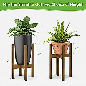 Plant Stand for Indoor Plants, Mid Century Modern Adjustable Bamboo Plant Stand Indoor Plant Holder Rack for Living Room, Balcony Fits 8,10,12 inch Pots Corner Plant Stand Easoger (1 Pack, Plant Stand Only)