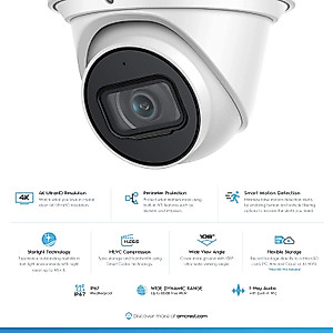 Amcrest 4K POE Camera AI Human/Vehicle Detection, UltraHD 8MP Outdoor Security Turret POE IP Camera, 3840x2160, Wide Angle, IP67 Weatherproof, MicroSD, Built in Mic, White (IP8M-T2669EW-AI)