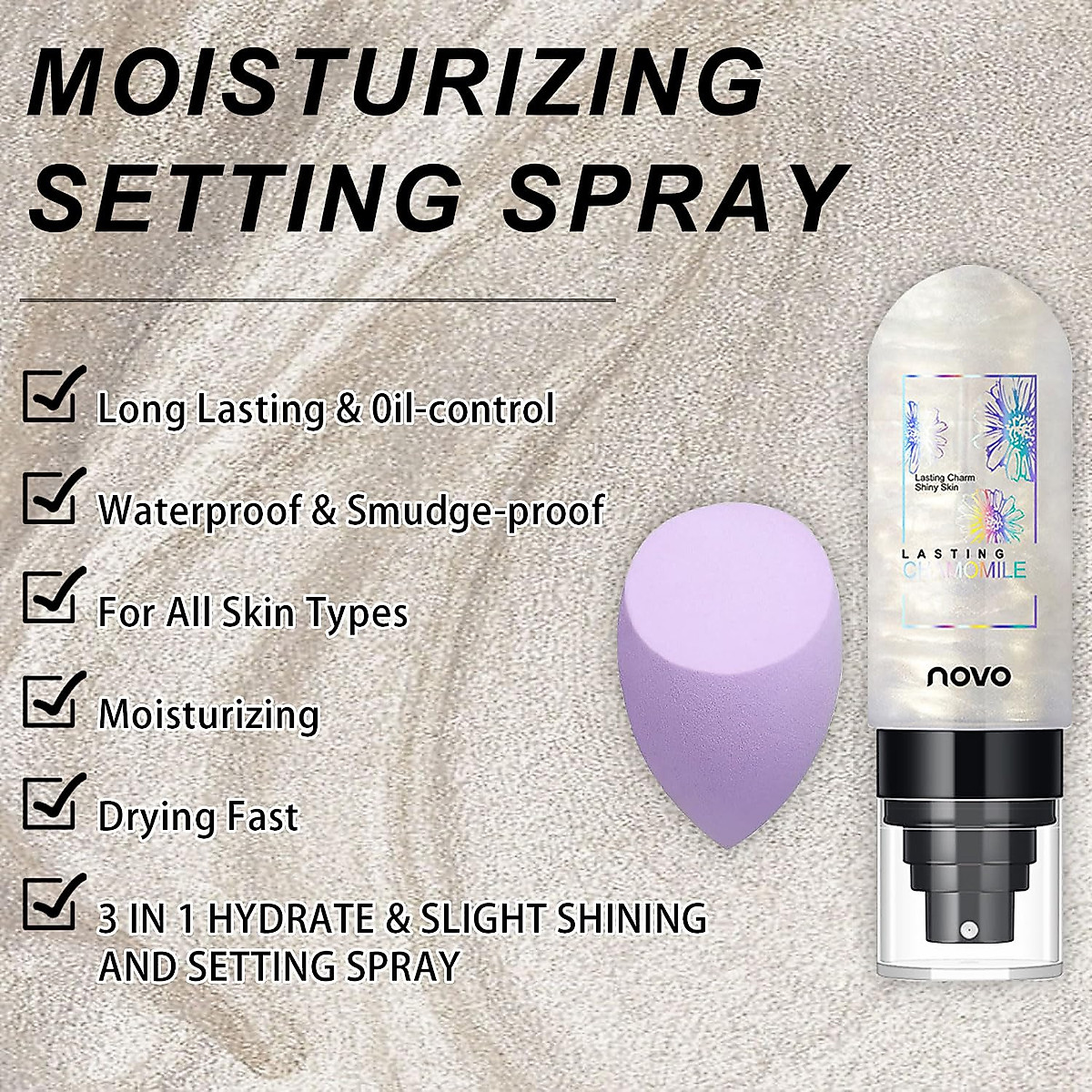 Dewy Makeup Setting Spary Kit Shimmer Glow Finish Hydrating Illuminating Finishing for face Lightweight Long Lasting Make Up Fixing Hydrate Skin with Sponge Puff Makeup Set (Dewy 3.15 Fl Oz)