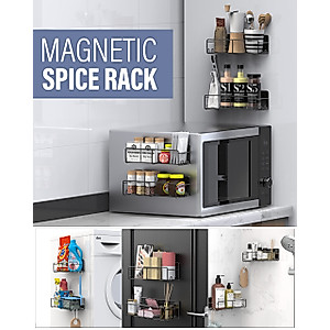 XHENEEB Magnetic Spice Rack for Refrigerator 4 Pack Magnetic Spice Rack Fridge Organizers and Storage Metal Magnetic Shelf