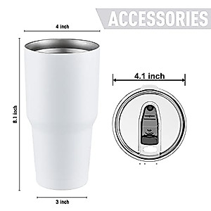 COMOOO 30oz White Tumbler Stainless Steel Insulated Tumbler with Lid and Straw Double Wall Vacuum Coffee Cup Large Travel Mug for Hot and Cold Drinks, Home, Office, School,Party (White, 4 Pack)