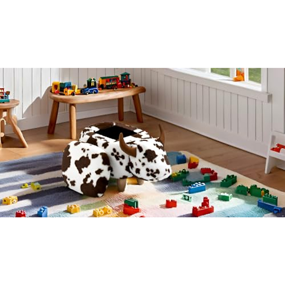 Home 2 Office Cow Ottoman for Kids' Bedroom, Playroom, Nursery, and Living Room, Animal Ottoman with Storage, Footstool for Kids, Brown Cow Print