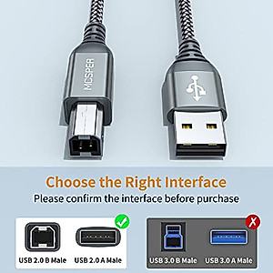 2 Pack USB Printer Cable,5FT USB A to B Cable, 2.0 USB B Cable High-Speed Printer Cord Compatible with Hp, Canon, Brother, Samsung, Dell, Epson, Lexmark, Xerox, Piano, Dac, and More(Grey)