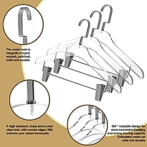 Quality Clear Acrylic Skirt Pant Hangers with Clips – 4 Pack, Stylish Clothes Hanger with Silver Hooks - Coat Hanger for Dress, Suit - Closet Organizer Adult Hangers - Cloth Hangers (Silver Hook, 4)