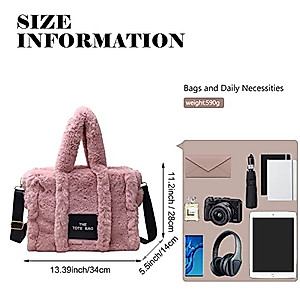 Zawasstu The Tote Bags for Women, Fluffy Tote Bags Top-Handle Crossbody Handbag Trendy Plush Tote Bag for Travel Work
