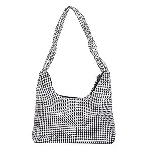Elegant Handbag Evening Bag Shiny Rhinestone Clutch Bag Silver Underarm Bag Shoulder Bag for Wedding Party evening bag