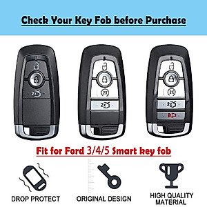 K LAKEY Ford Car Key Fob Cover,Compatible with Ford F-150 F-250 F-350 Ecosport Edge Explorer Fusion Mustang (Sleek Bright black)