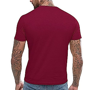 LOGEEYAR Mens Premium Fitted Short-Sleeve Contrast Color Stitching T-Shirt(Red XL)