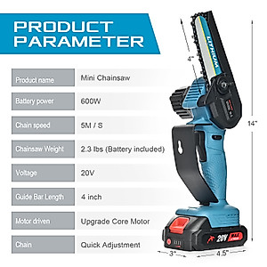 Mini Chainsaw Cordless 4 Inch Electric Small Chain Saw Battery Powered Portable Handheld Mini Chain Saw, Pruning Shears ChainSaw for Wood Cutting, Tree Trimming, Gardening, Camping, Courtyard&Gard