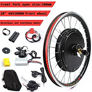 JAYEUW Electric Bike Conversion Kit, Front/Rear Wheel Electric Bicycle Motor Kit, for 20" Bike, w/V Brake+Disc Brake, 36V 250W/48V 1000W Bike Hub Motor,30/50KM/H (48V 1000W Front Wheel)