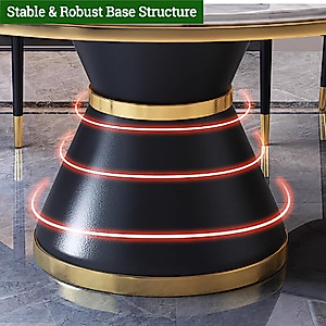 Topjia Round Marble Dining Table with Lazy Susan,Luxury Style Kitchen & Dining Room Tables with Metal Base,Modern Circular Pedestal Dining Table - Table Only(51" L x 51" W x 29.5" H, Black)