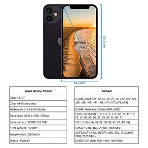 Used Apple iPhone 12 Mini 64GB/128GB ROM Unlocked Smartphone A14 Bionic Chip 5.4" Screen 12MP Dual Camera Face ID 5G Cell Phone Single Phone/White / 64G|4GB