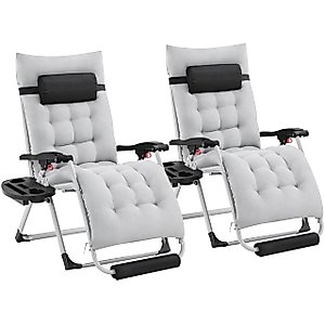 Yaheetech Zero Gravity Chair, Folding Reclining Lounge Recliner with Removable Pad & Headrest & Side Cup Holder Tray for Indoor and Outdoor Gray/2