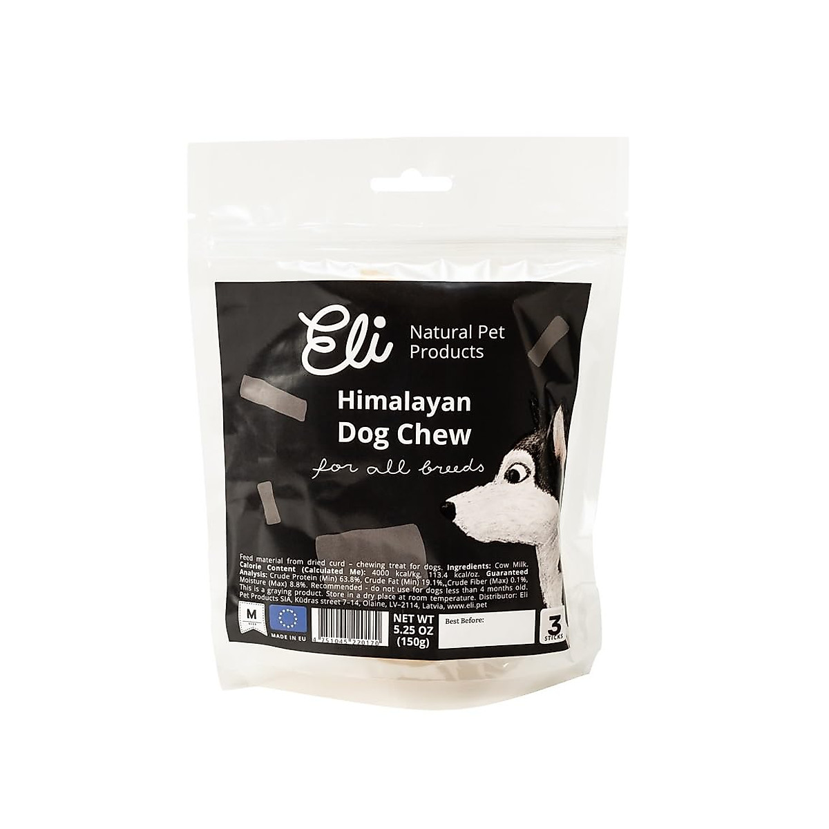 Himalayan Dog Chew Size M, 3 Pieces, 100% Natural, Long Lasting, Gluten Free, Healthy & Safe Dog Treats, Lactose & Grain Free, Protein Rich, Dogs from 11 to 22 Lbs, Dental Treat