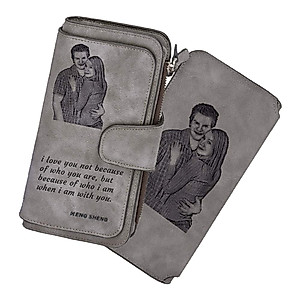 DEABOLAR Women Custom Wallet Personalized Leather Wallet Girlfriend Gift Ladies Wallet (Gray)