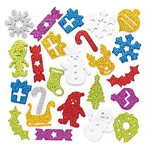 Baker Ross AR764 Christmas Glitter Foam Stickers - Pack of 120, for Kids' Christmas Crafts and Art Projects, Cards, Party Bags, and Ornaments