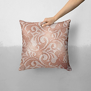 iiRov Rose Gold Lace Pattern 14 - Custom Decorative Home Decor Indoor or Outdoor Throw Pillow Cover Plus Cushion Set for Sofa, Bed or Couch (Pillow CASE Cover Plus Cushion)