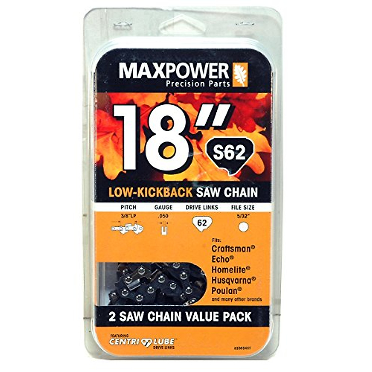 2 Pack Replacement Chains for 18 Inch Craftsman, Echo, Homelite, Poulan and other saws S62