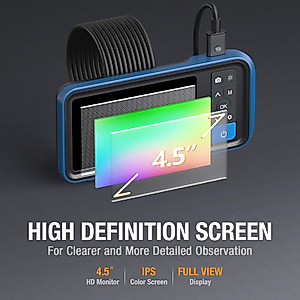 Dual Lens Endoscope Camera with Light, Teslong 4.5" HD Snake Borescope Inspection Camera, Automotive Scope Camera with Flexible Cable, Home Waterproof Fiber Optic for Sewer Drain Pipe (16.5ft)