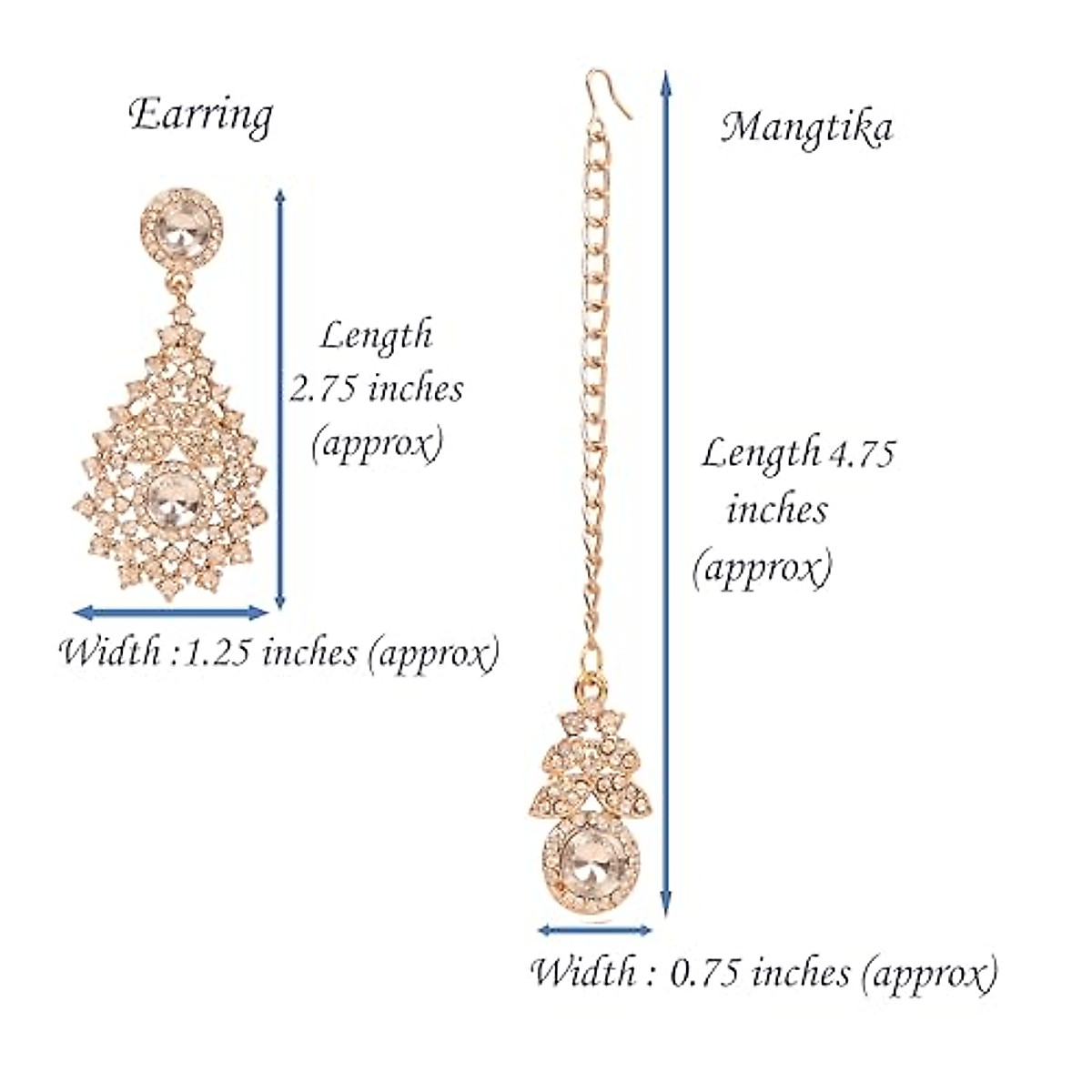 NEW! Touchstone Indian Bollywood Exotic Petals Studded Diamond Look Sparkling Rhinestone Designer Jewelry Chandelier Earrings Mangtika Head Accessory Combo In Gold Tone For Women.