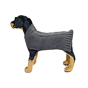 Ganfanren Dogs Sweater Knitted Winter Pullover Pet Coat Clothes (Grey Braided, Small)