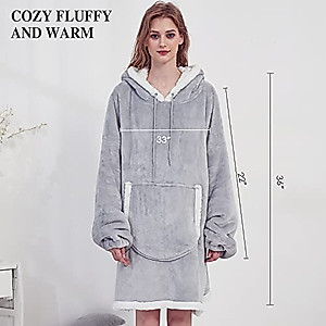 Viviland Hoodie Sherpa Blanket Sweatshirt Soft Warm Plus Large Front Pocket Tv Blankets for Adult, Grey