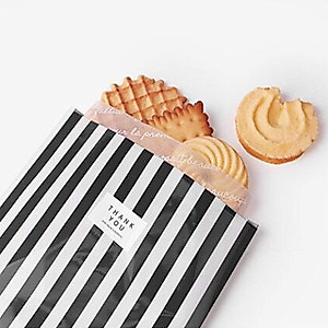 Clear Plastic Cellophane Treat Bags - Black White Stripes Party Favors Cello Bags Wedding Baby Shower Birthday Party Cookie Candy Treat Favors Bags, 100pc