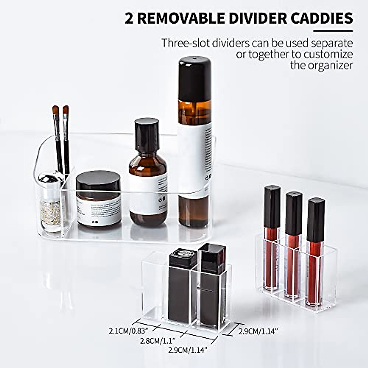 YOHOM Small Clear Makeup Organizer Tray Vanity Cosmetic Brush Holder Storage Box 9-Compartments Countertop Lipstick collection Display Case with 2 Dividers Plastic