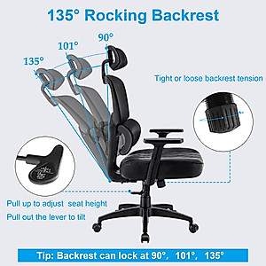 VECELO Swivel Ergonomic High Back Mesh Office Chair with Adjustable Headrest Armrest, Backrest Tilt Function, Lumbar Support for Executive/Computer Desk/Task Work