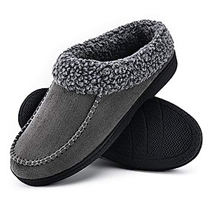 DL Warm House Slippers For Men Memory Foam, Winter Cozy Wool-Like Mens Slippers Indoor Outdoor, Slip-on Comfy Men's Bedroom Slippers Non-slip, Man Breathable Suede Moccasin Slippers Size
