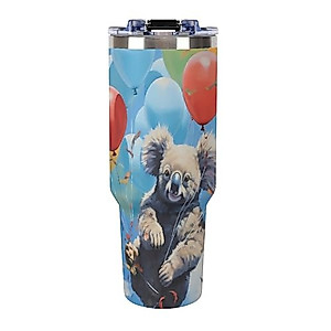Koalas Balloons in Sky 40 Oz Stainless Steel Cup Travel Tumbler with Handle and Straw Lightweight Coffee Mug for Home Office