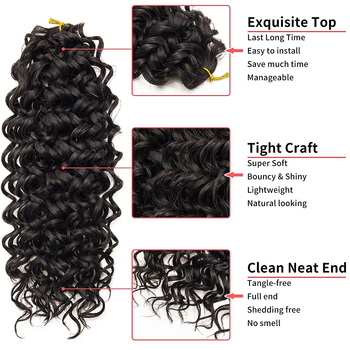 GoGo Curl Curly Crochet Hair for Women Water Wave Crochet Hair Deep Wave Braiding Hair Bohemian Crochet Braids Synthetic Hair Extensions (18 inch(Pack of 6), 1B Natural Black)