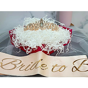 JETKONG 3 Pcs Bachelorette Party Decorations Bridal Shower Crown, Bride to Be Sash&Veil for Women Bachelorette Party Gifts, Bachelorette Party Supplies, Gifts, Favors (Rose Gold)