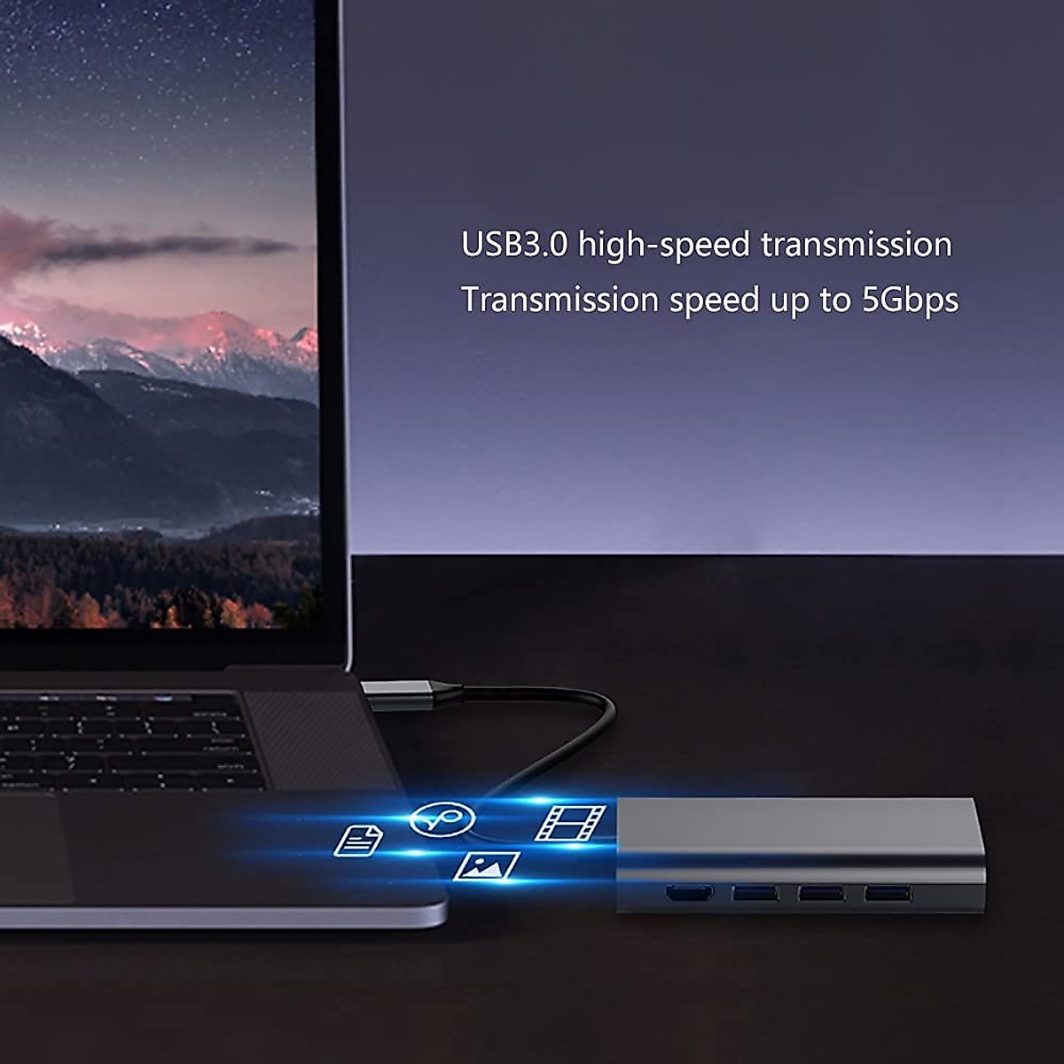Port Expander USB C Docking Station 8-in-1 USB C Hub Adapter for PC Laptop with HDMI, Ethernet, 3 USB 3.0, 60W PD, SD/TF Card Reader USB Splitter