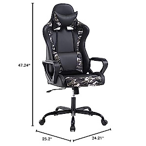 BestOffice Office Desk Lumbar Support Arms Headrest High Back PU Leather Racing Rolling Swivel Executive Computer Chair for Women Adults Girls, Camo